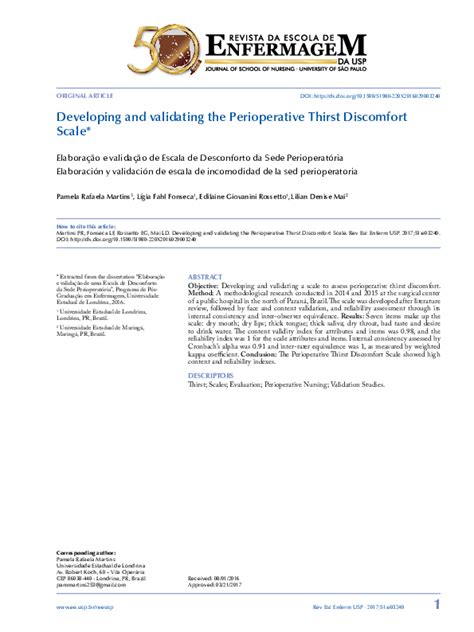 Pdf Developing And Validating The Perioperative Thirst Discomfort Scale