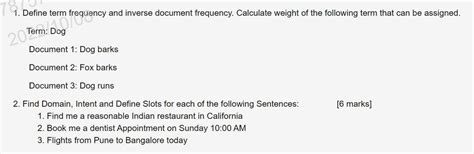 Solved 1 Define Term Frequency And Inverse Document