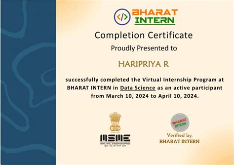 haripriya raju on linkedin datascience internship bharatintern