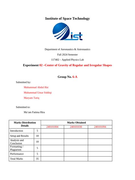 Labb Report 2 Pdf Center Of Mass Shape