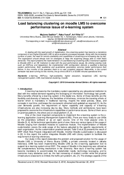 Pdf Load Balancing Clustering On Moodle Lms To Overcome Performance