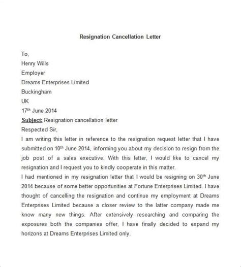 Resignation Cancellation Letter Ideas 2022
