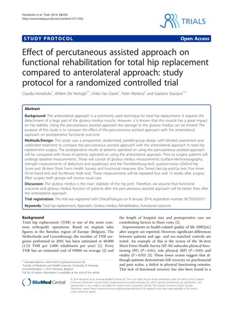 Pdf Effect Of Percutaneous Assisted Approach On Functional Rehabilitation For Total Hip