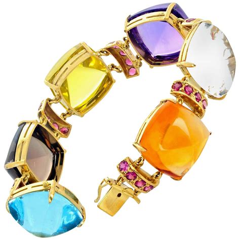 Ajd Glorious Huge Statement Multi Gemstone 18 Kt Yellow Gold Bracelet