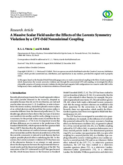 Pdf A Massive Scalar Field Under The Effects Of The Lorentz Symmetry Violation By A Cpt Odd