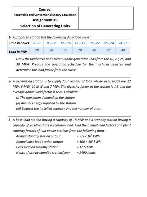 Assignment 3 Selection Of Generating Units Pdf
