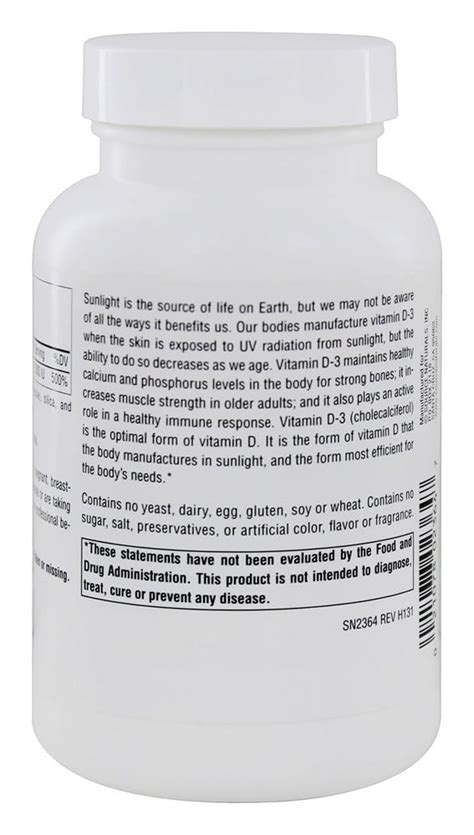 Source Naturals Vitamin D3 Bioactive Form For Bone And Immune Health