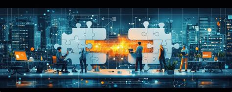 Team Collaboration Depicted Through Assembling Puzzle Pieces In A Modern Office Stock Image