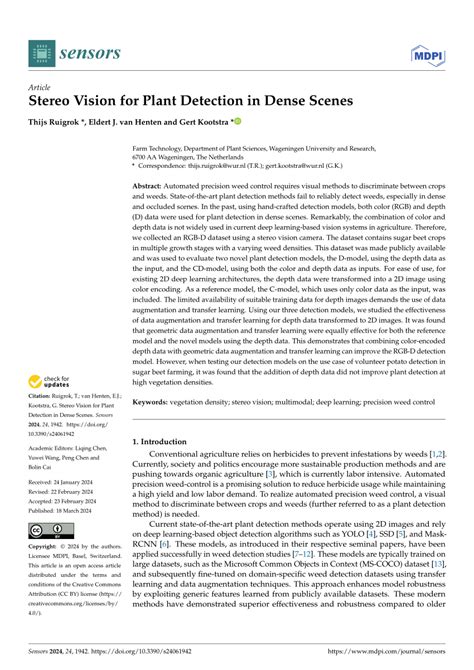 Pdf Stereo Vision For Plant Detection In Dense Scenes
