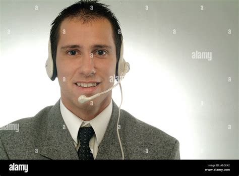 Businessman Headset Microphone Glasses Profile Operator Handsfree Shirt