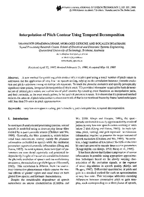 Pdf Interpolation Of Pitch Contour Using Temporal Decomposition