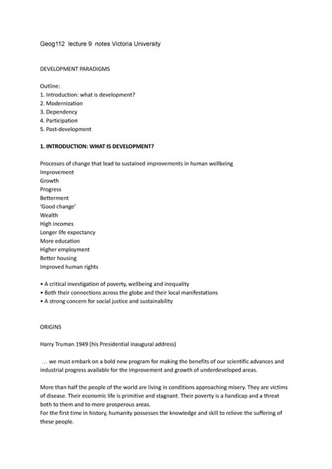 Geog112 Lecture 9 Notes Victoria University Geog112 Lecture 9 Notes