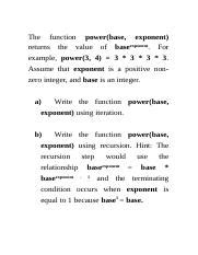 Recursion Example Power Doc The Function Power Base Exponent Returns The Value Of Baseexponent