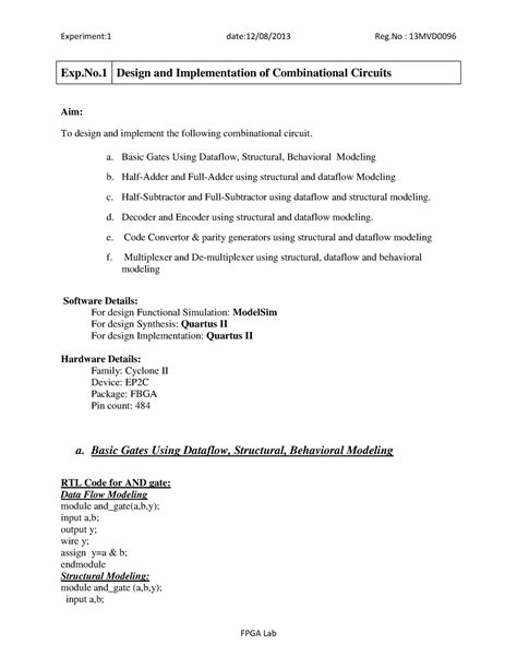 210753402 Verilog Code For Comb Circuits Expno Design And