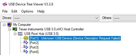 Unknown USB Device Device Descriptor Request Failed When Running Sketch Without USB