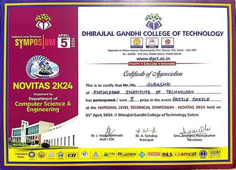 Subasree G S On Linkedin Achievementunlocked Novitas2k24 Techsymposium Dgct Computerscience