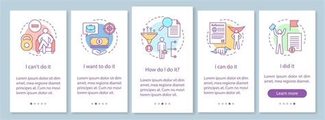 Motivation Onboarding Mobile App Page Screen Vector Template Goal Achieving Problem Solving