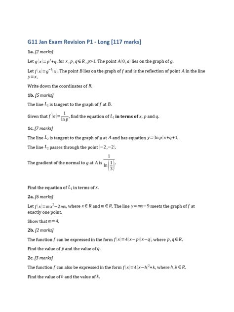 G11 Jan Exam Revision P1 Long V2 Pdf Asymptote Tangent
