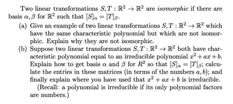 Solved Two Linear Transformations S T R2 R2 Are