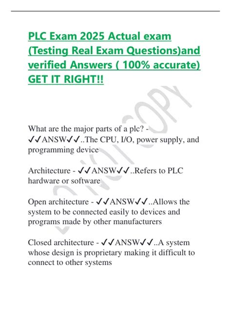 Plc Exam 2025 Actual Exam Testing Real Exam Questionsand Verified