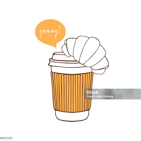 크로 연설 거품과 더불어가 서 커피 테이크 테이크 아웃 패스트 푸드 손으로 그린된 벡터 일러스트 레이 션입니다 0명에 대한 스톡