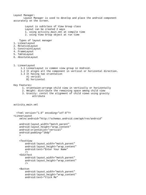 Linear Layout And Absolute Layout Pdf Android Operating System