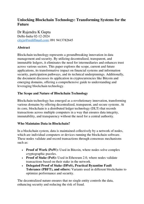 Pdf Blockchain Technology Transforming Systems For The Future