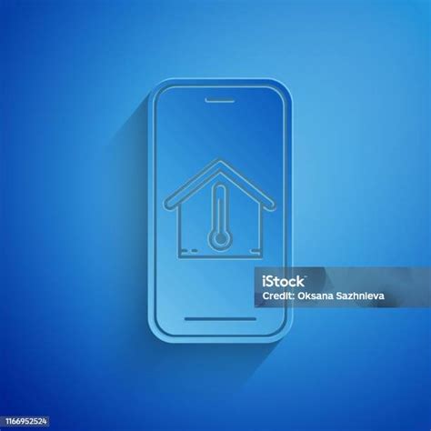 종이 는 파란색 배경에 격리 집 온도 아이콘 휴대 전화를 잘라 온도계 아이콘입니다 종이 아트 스타일입니다 벡터 일러스트레이션 0명에 대한 스톡 벡터 아트 및 기타 이미지