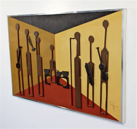 Mid Century Modern Framed Wood Wall Art Relief Musician Signed Greg