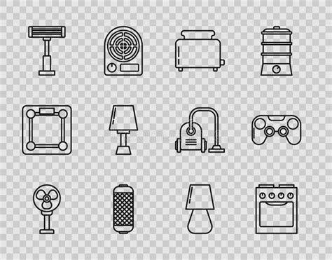 Set Line Electric Fan Oven Toaster With Toasts Stereo Speaker Heater Table Lamp And