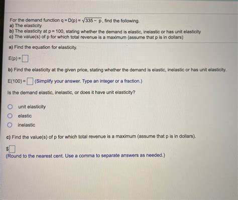 solved for the demand function q d p 335 p find the