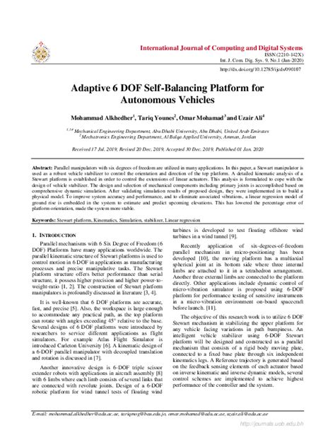 Pdf Adaptive 6 Dof Self Balancing Platform For Autonomous Vehicles