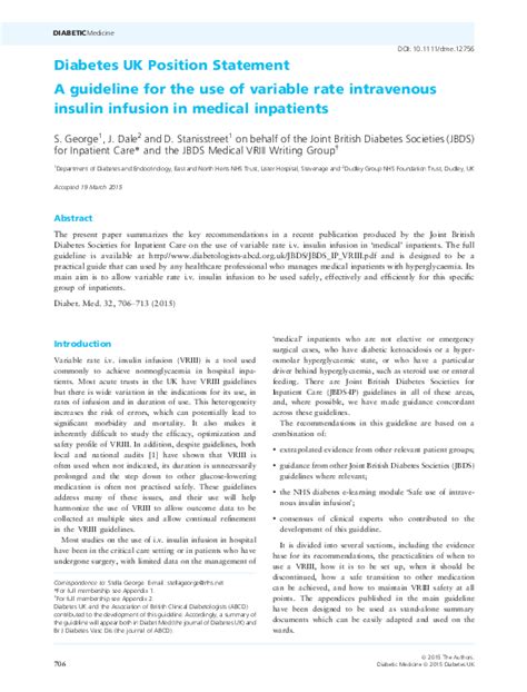 A Guideline For The Use Of Variable Rate Intravenous Insulin Infusion In Medical Inpatients