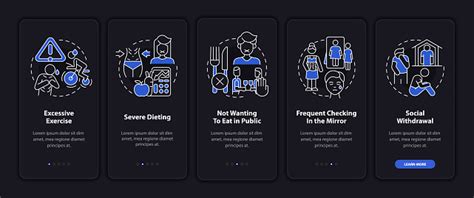 식욕 부진 정서적 증상 야간 모드 온보딩 모바일 앱 화면 Brand Name Smart Phone에 대한 스톡 벡터 아트 및 기타 이미지 Brand Name Smart