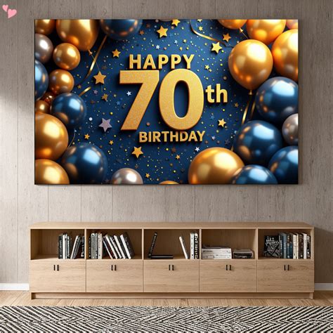 Happy 70th Birthday Banner Decorations For Men Blue Gold 70 Birthday