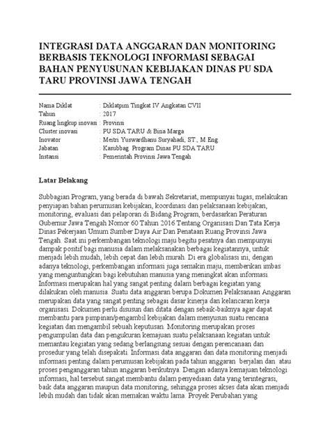 Integrasi Data Anggaran Dan Monitoring Berbasis Teknologi Informasi Sebagai Bahan Penyusunan
