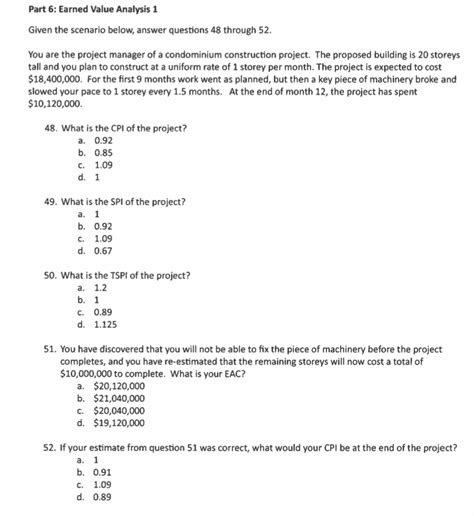 Solved Part Earned Value Analysis Given The Scenario Chegg Com