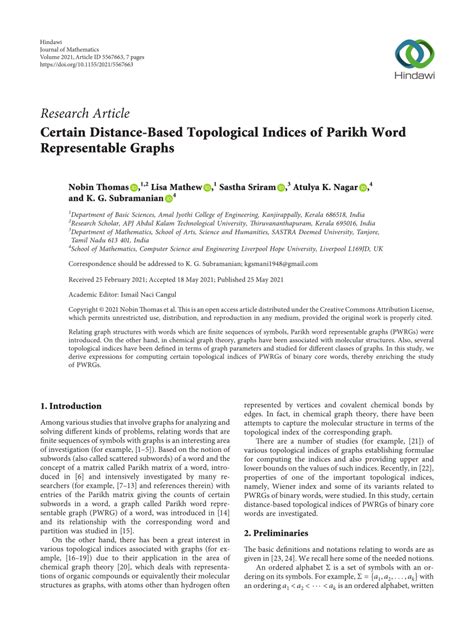 Pdf Certain Distance Based Topological Indices Of Parikh Word