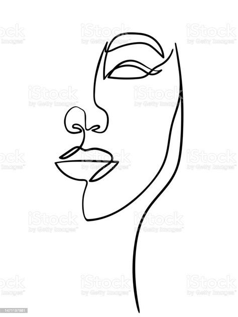 One Line Drawing Face Abstract Woman Portrait Modern Minimalism Art
