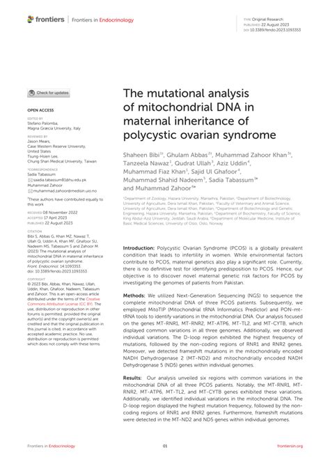 Pdf The Mutational Analysis Of Mitochondrial Dna In Maternal Inheritance Of Polycystic Ovarian