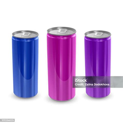 파랑 분홍색 및 자주색 색상 흰색 배경에 고립의 알루미늄 캔의 설정 0명에 대한 스톡 벡터 아트 및 기타 이미지 0명 3차원 형태 Ale Istock