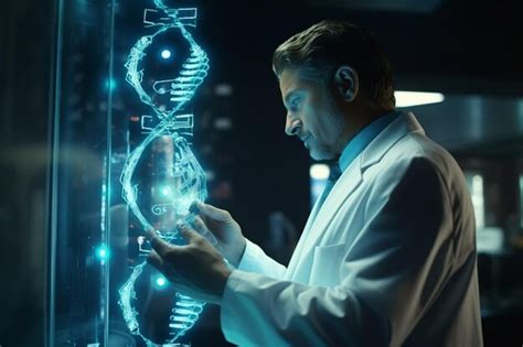 Scientist Examining A Dna Strand With Futuristic Generative Ai Premium Ai Generated Image