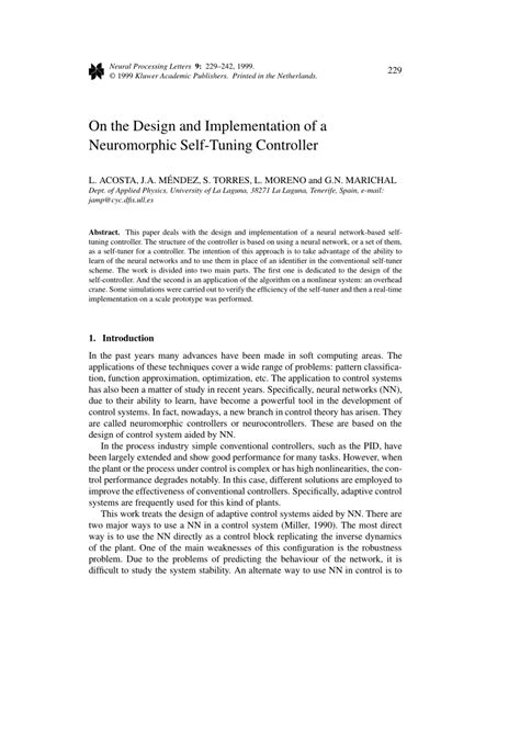 Pdf On The Design And Implementation Of A Neuromorphic Self Tuning