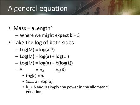 Ppt Data Handling And Analysis Allometry And Log Log Regression