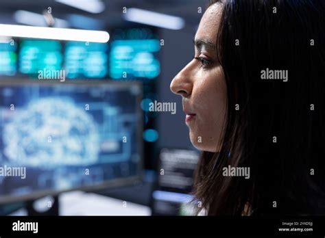 System Administrator Using Ai Tech To Do Checkup In Server Room Providing Storage Close Up