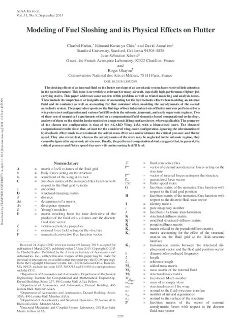 Pdf Modeling Of Fuel Sloshing And Its Physical Effects On Flutter