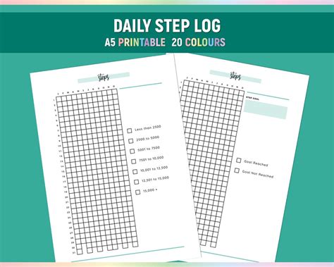 A5 Steps Tracker Printable Walking Journal Simple Healthy Step Chart Daily Steps Log Pdf