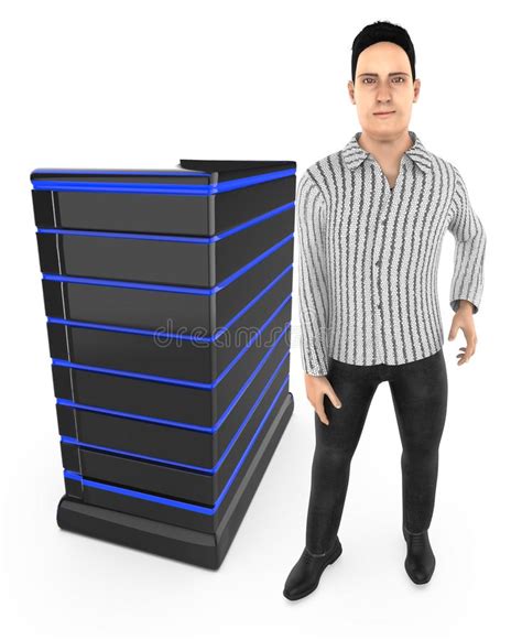 3d Character Man And A Cpu Stock Illustration Illustration Of