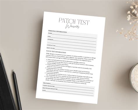 editable patch test waiver form canva template for skin sensitivity