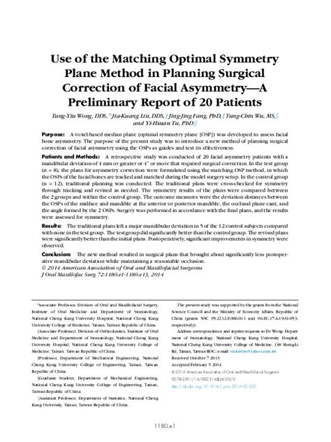 Pdf Use Of The Matching Optimal Symmetry Plane Method In Planning Surgical Correction Of